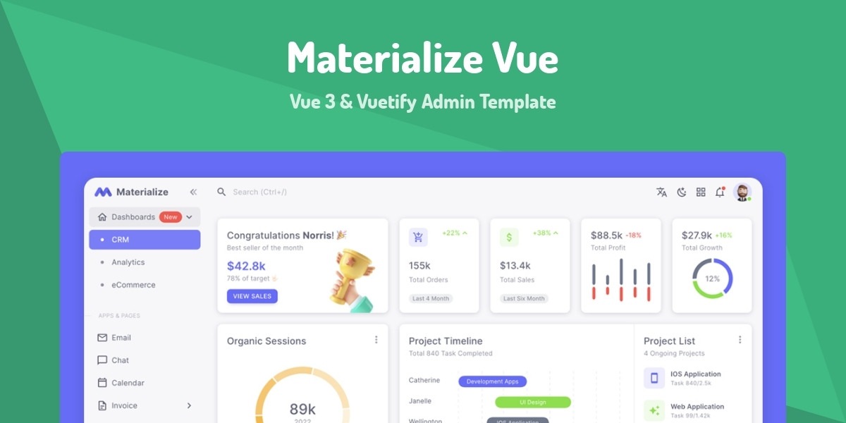Materialize Vue Vue 3 And Vuetify Admin Template Made With Vuejs